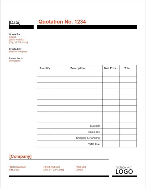 Browse Our Sample Of Standard Quotation Template Service 59 Off