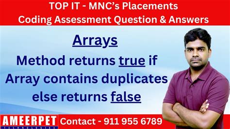 Top It Mnc Coding Questions Check The Array Contains Duplicates Or Not By Srinivas Youtube