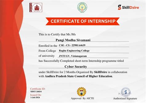 Modha Sivamani Pangi On Linkedin Cybersecurity Internship Skilldzire Tech Networking