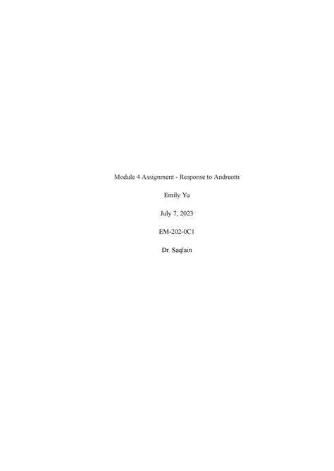 Module 4 Assignment Module 4 Assignment Response To Andreotti Emily