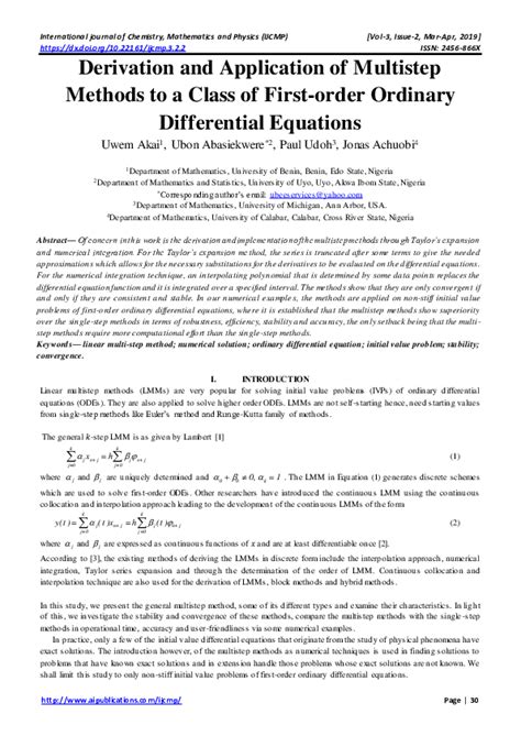 pdf derivation and application of multistep methods to a class of