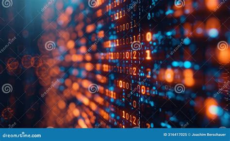Binary Code Programming Language Illuminated With Orange And Blue