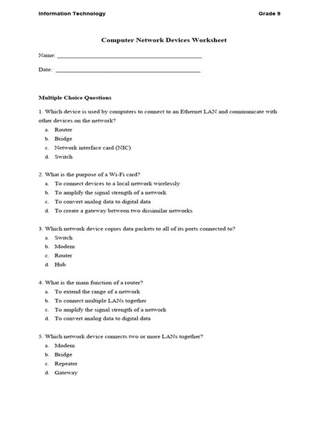 Computer Network Devices Worksheet Download Free Pdf Computer
