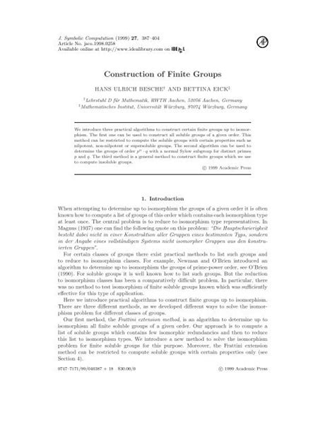 Construction Of Finite Groups