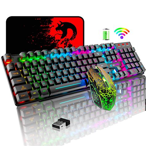 Wireless Gaming Keyboard Mouse Combo Rainbow Led Backlit Rechargeable