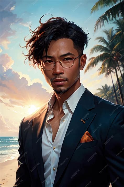Premium Ai Image A Man In A Suit And Glasses Stands In Front Of A