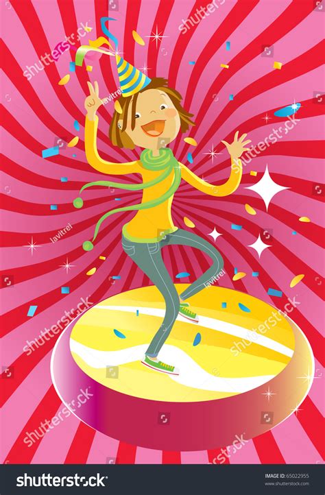 Funny Cartoon Girl Dancing Party Background Stock Vector Royalty Free