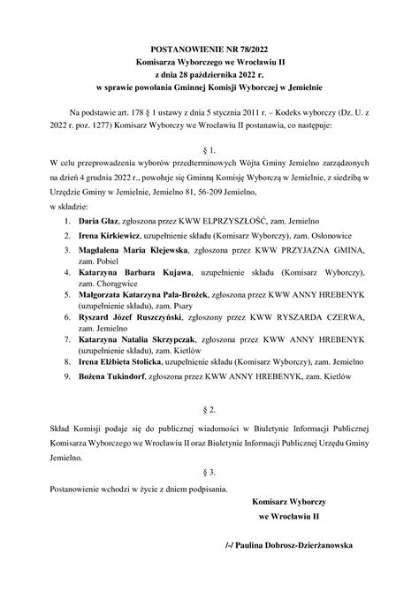 POSTANOWIENIE NR 78 2022Komisarza Wyborczego we Wrocławiu IIz dnia 28