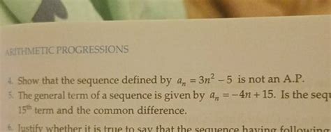 Arthmetic Progressions4 Show That The Sequence Defined By An 3n2−5 Is