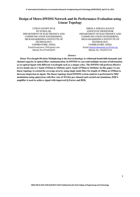 Pdf Design Of Metro Dwdm Network And Its Performance Evaluation Using