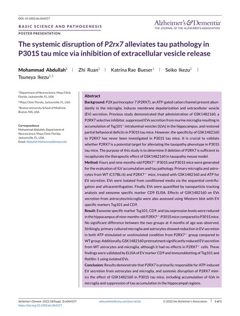 Pdf The Systemic Disruption Of P2rx7 Alleviates Tau Pathology In