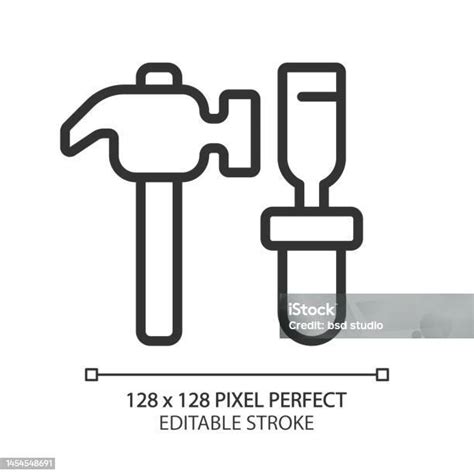 Hammer And Chisel Pixel Perfect Linear Icon Stock Illustration Download Image Now Art