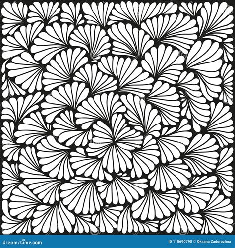 Vector Abstract Monochromatic Pattern White Leafs On Black Background