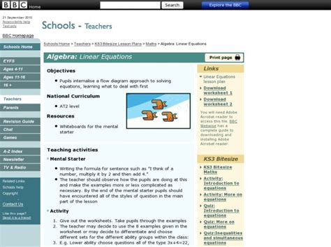 Algebra Linear Equations Lesson Plan For 6th 8th Grade Lesson Planet