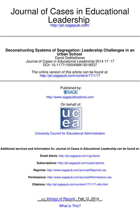 pdf deconstructing systems of segregation leadership challenges in an urban school