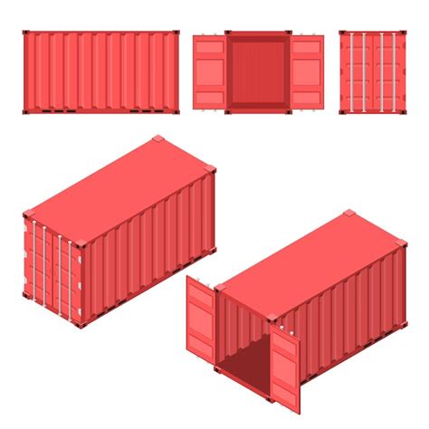 Premium Vector The Red Shipping Container Flat And Isometric Styles Open And Closed Case