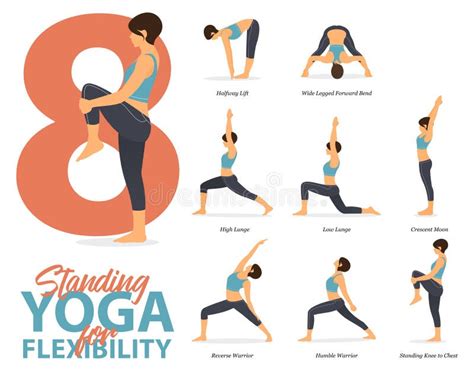8 Poses De Ioga De Pé Para Ioga Em Casa No Conceito De Flexibilidade Em