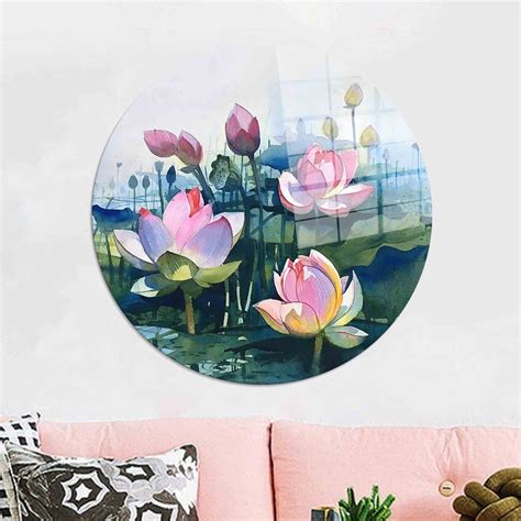 Tempered Glass Mural Art Flower Glass Printing Abstract Lotus Glass