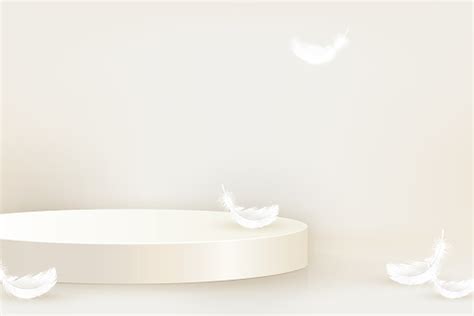 둥근 모양 3d 무대 연단 모형 과 깃털 에 깃털 베이 지 컬러 배경 용 화장품 및 제품 디스플레이 벡터 일러스트 부드러움에 대한 스톡 벡터 아트 및 기타 이미지 Istock