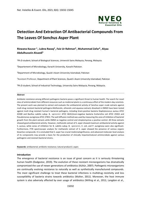 Pdf Detection And Extraction Of Antibacterial Compounds From The Leaves Of Sonchus Asper Plant