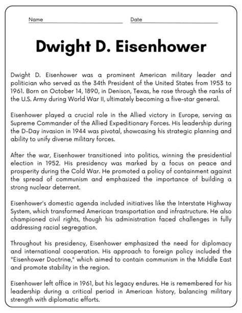 Dwight D Eisenhower 1953 1961 Reading Comprehension Passages