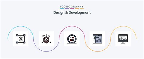 design and development line filled flat 5 icon pack including