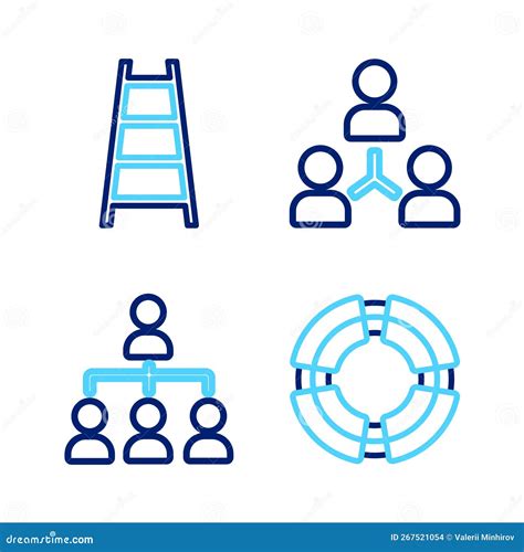 Set Line Business Lifebuoy Hierarchy Organogram Chart Project Team Base And Stair With Finish