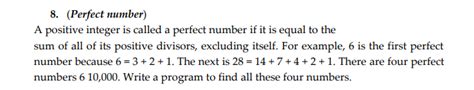 Solved 8 Perfect Number A Positive Integer Is Called A