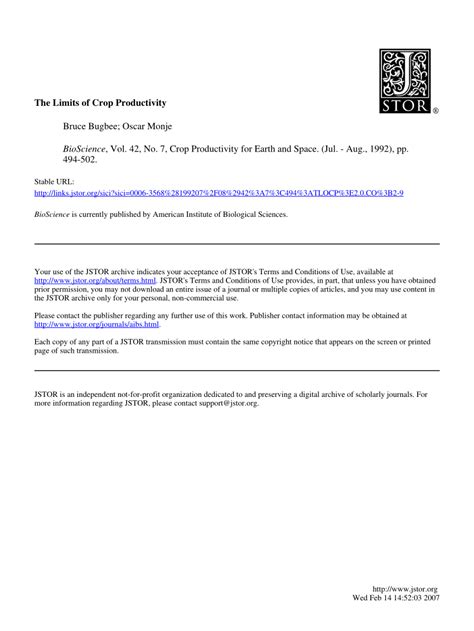 Pdf The Limits Of Crop Productivity Validating Theoretical Estimates And Determining The