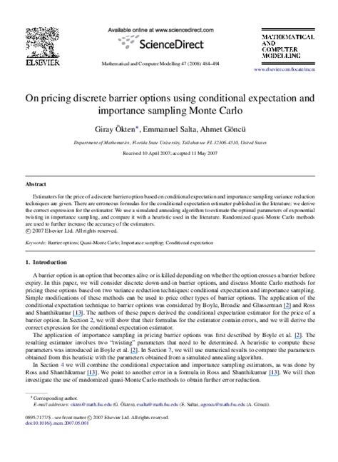 Pdf On Pricing Discrete Barrier Options Using Conditional Expectation And Importance Sampling