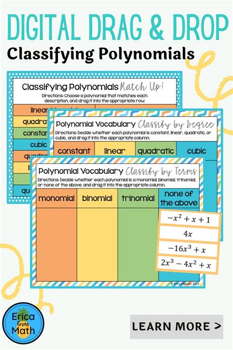 Classifying Polynomials Digital Drag And Drop Activity Polynomials