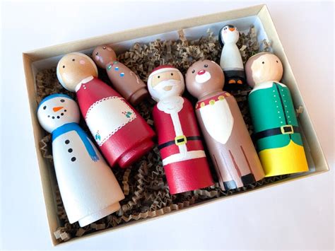 Christmas Peg Doll Set Santa Peg Doll Set Holiday Peg Doll Etsy