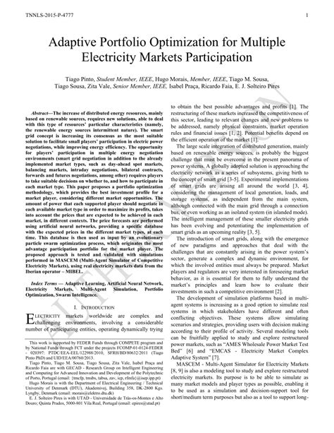 Pdf Adaptive Portfolio Optimization For Multiple Electricity Markets Participation