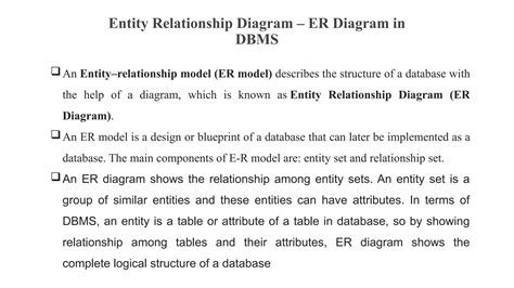 entity relationship diagram er diagram in dbms pptx