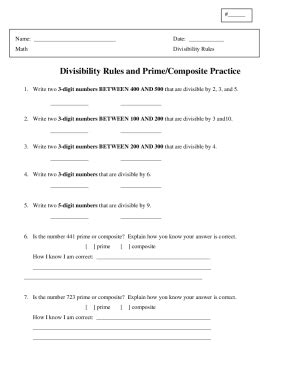 Fillable Online Divisibility Rules And Prime Composite Practice Fax