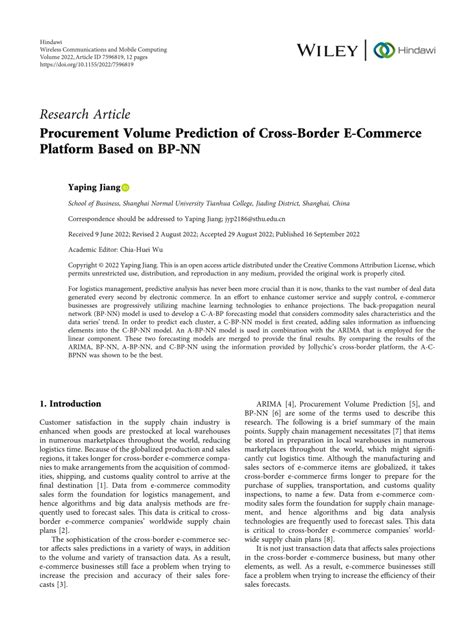 Pdf Procurement Volume Prediction Of Cross Border E Commerce Platform Based On Bp Nn