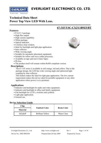 Technical Data Sheet Power Top View Led With Lens Shoptronica