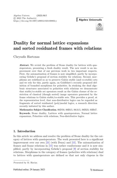 Pdf Duality For Normal Lattice Expansions And Sorted Residuated