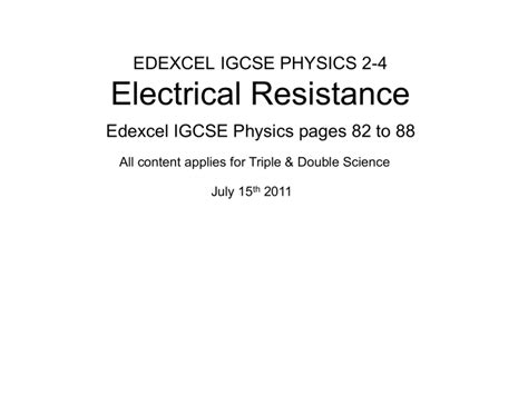 Igcse Physics Electrical Resistance And Ohms Law