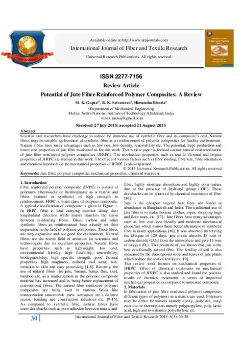 Pdf Potential Of Jute Fibre Reinforced Polymer Composites A Review
