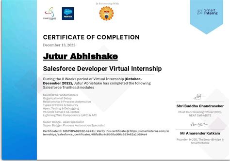 Jutur Abhishake On Linkedin Certificate Salesforcedeveloper Virtualinternship Completed…