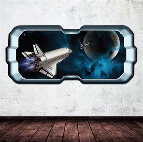 An Image Of A Space Shuttle Flying Through The Sky In Front Of A Wall Mural