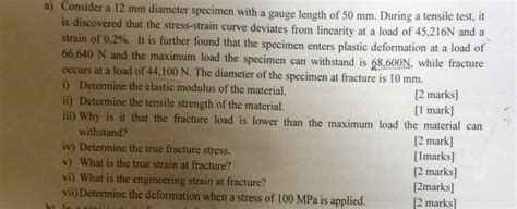 Solved A Consider A 12 Mm Diameter Specimen With A Gauge