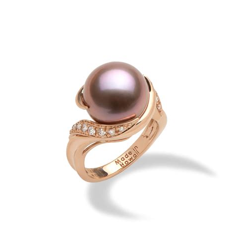 Lilac Freshwater Pearl Ring In Rose Gold With Diamonds 006 15017