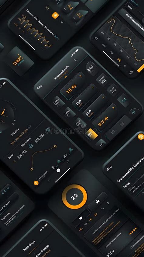dark mode mobile app interface user experience design with interactive