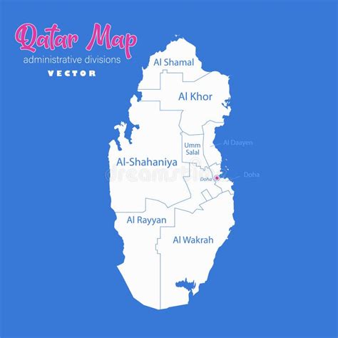 Qatar Mapeia Divisões Administrativas Nomes De Regiões Fundo Azul