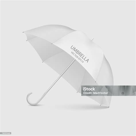 벡터 3d 현실적인 렌더링 흰색 빈 우산 아이콘 흰색 배경에 격리 모형 브랜딩 광고 등을 위한 열린 파라솔의 디자인 템플릿 정면 보기 우산에 대한 스톡 벡터 아트 및 기타