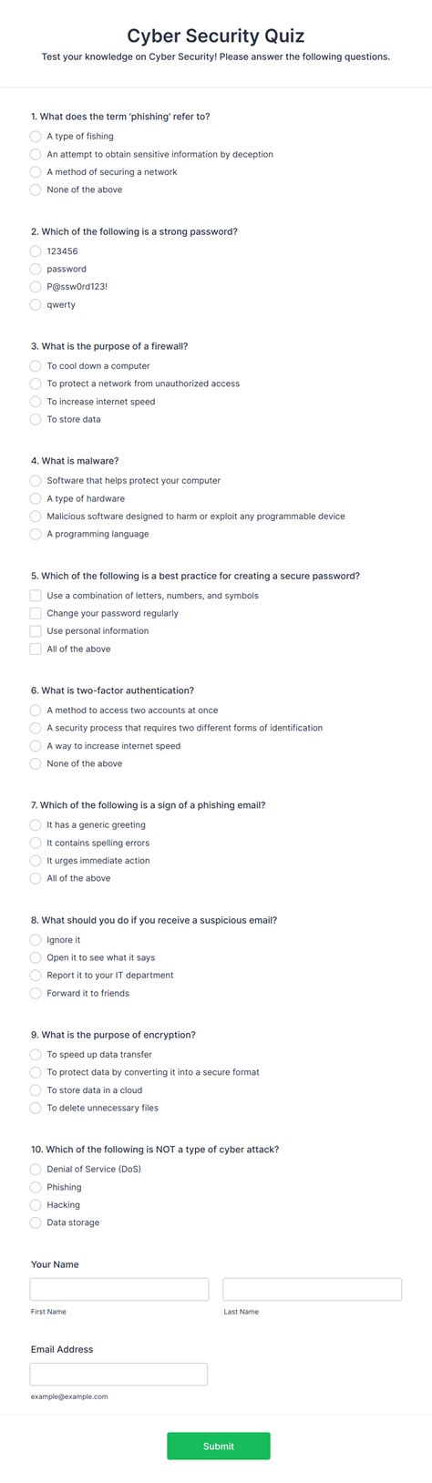 Cyber Security Quiz Form Template Jotform