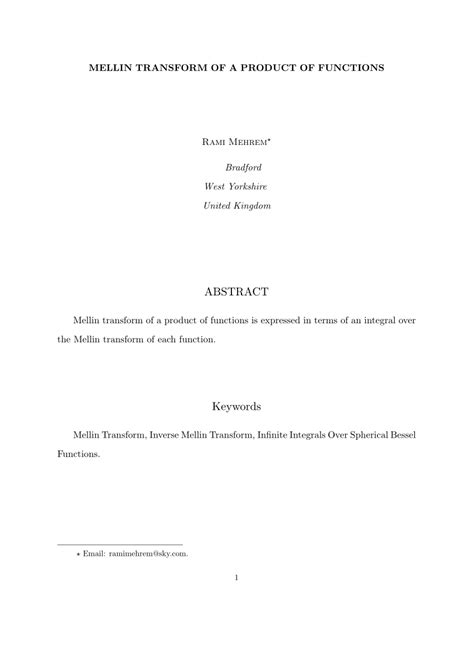 Pdf Mellin Transform Of A Product Of Functions