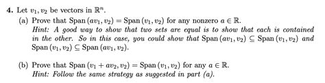 Solved 4 Let V1v2 Be Vectors In Rn A Prove That